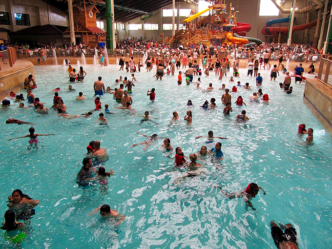 The architectural marvel of Great Wolf's ceiling design almost makes you forget you're essentially in a giant, climate-controlled bubble of chlorinated joy. 