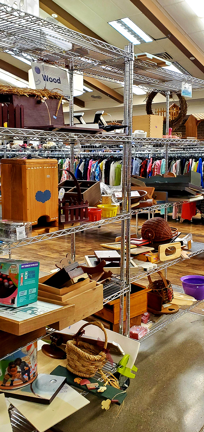 Wooden treasures await the creative eye. That heart-cutout country cabinet is either hideous or exactly what your guest bathroom needs.