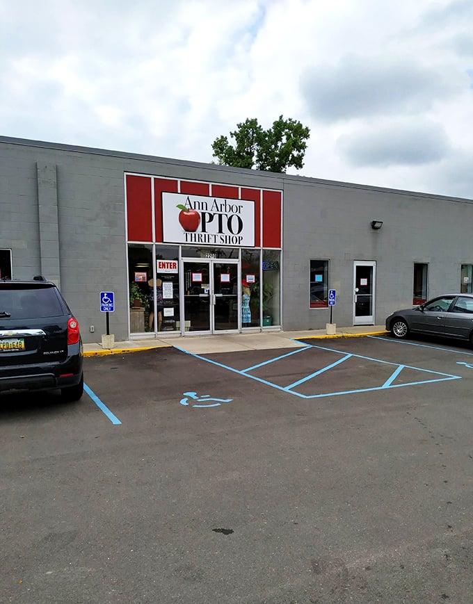 The Ann Arbor PTO Thrift Shop's apple logo reminds you that every purchase is secretly an education donation in disguise.