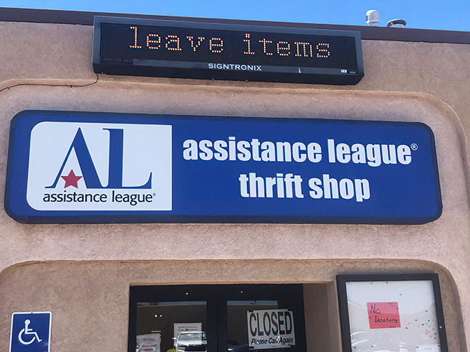 The Assistance League's digital sign reminds us that yesterday's donations become today's treasures and tomorrow's community support.