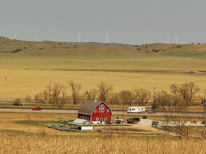 Admire the iconic red barn in Broken Bow, a friendly local favorite nestled in the rolling Sandhills landscape.