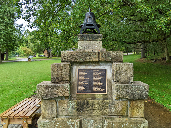 Cedar Creek's historic bell stands as a silent storyteller. If only it could share tales from generations past!