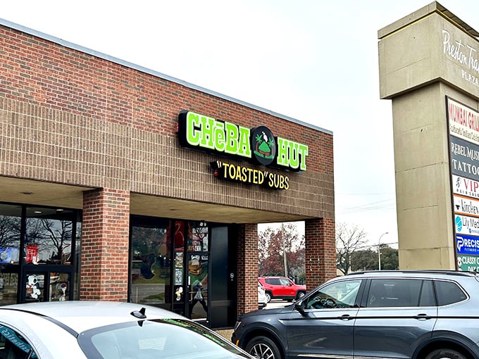 Cheba Hut's colorful exterior hints at the creative sandwich combinations waiting inside. That brick building holds flavor adventures!
