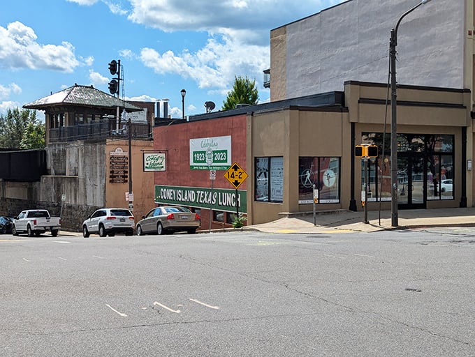 Coney Island of Scranton's colorful storefront announces its Texas Wieners with pride. Geography is confusing, but the taste is crystal clear! 