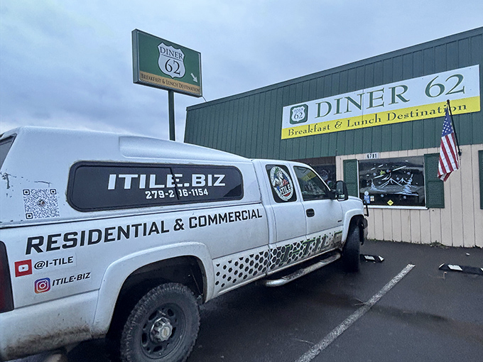 Diner 62's green exterior stands ready for hungry travelers &ndash; fueling Central Oregon adventures one stack of pancakes at a time.