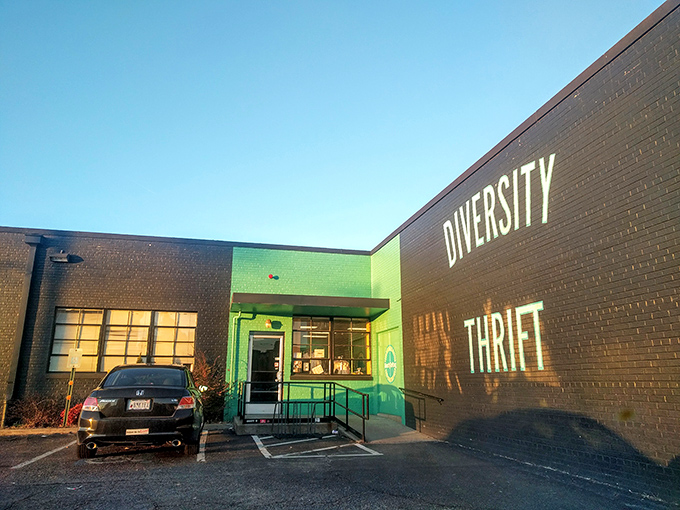 Diversity Thrift's bold black and green exterior hints at the colorful treasures and inclusive atmosphere waiting inside.