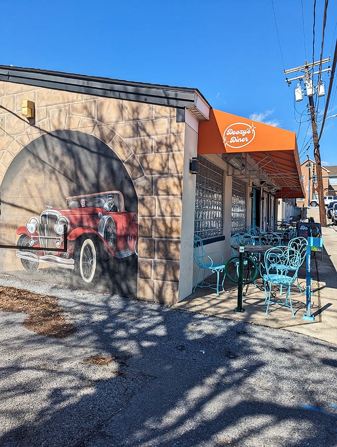 Doozy's vintage car mural isn't just decoration—it's foreshadowing the blast from the past your taste buds are about to experience.