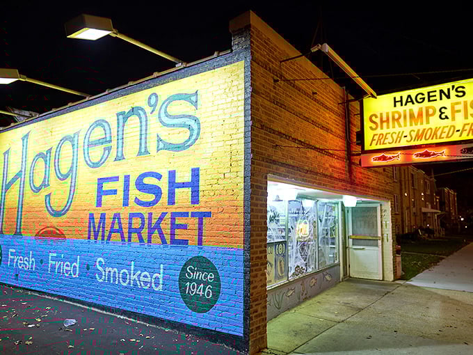 Hagen's vibrant wall mural isn't just eye-catching—it's a colorful love letter to the seafood they've been smoking since 1946.