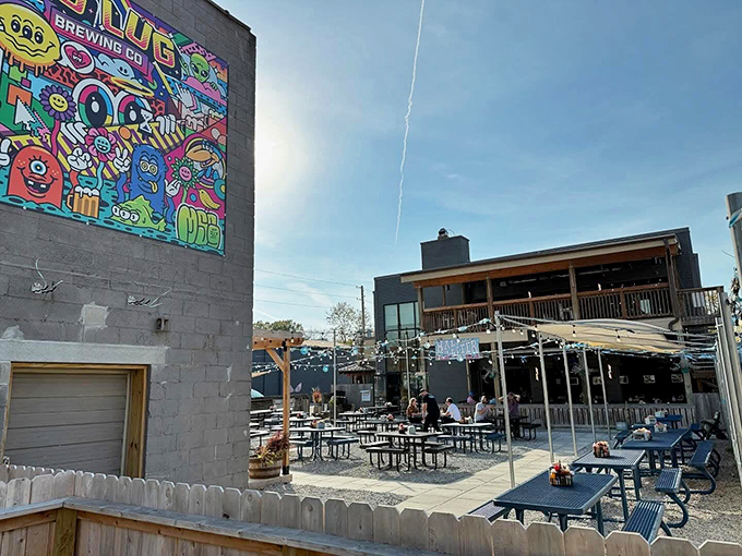 Half Liter's colorful mural and outdoor seating area scream "Stay awhile!" Your diet can wait until tomorrow.