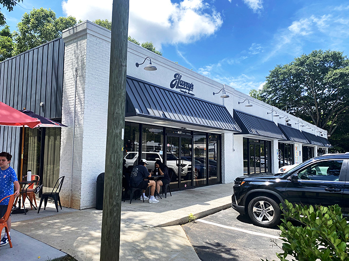 Harry's clean white exterior hides sandwich secrets worth discovering. Like finding out your quiet neighbor was a rock star.