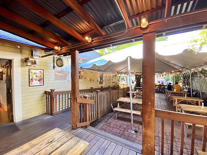 Lawless Barbecue - String lights, wooden deck, and the promise of meat so good it should be illegal. The name checks out!