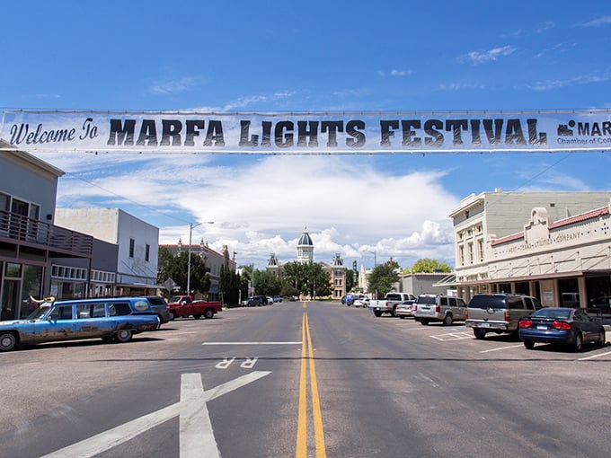 Marfa greets visitors with a festival banner stretched across streets wide enough to land small aircraft&mdash;or accommodate large artistic visions.
