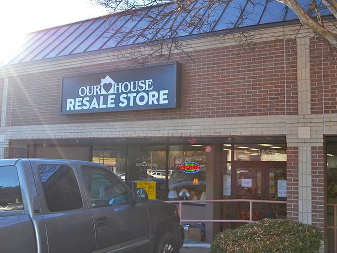 Our House Resale's understated storefront conceals a wonderland of pre-loved treasures. Judge not a thrift store by its facade!