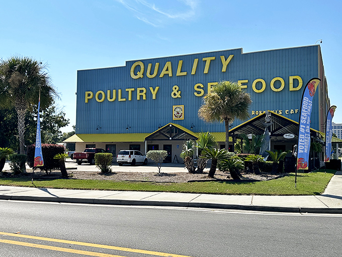 Quality Poultry & Seafood's bright blue building - as bold as the flavors waiting inside this market-restaurant combo.