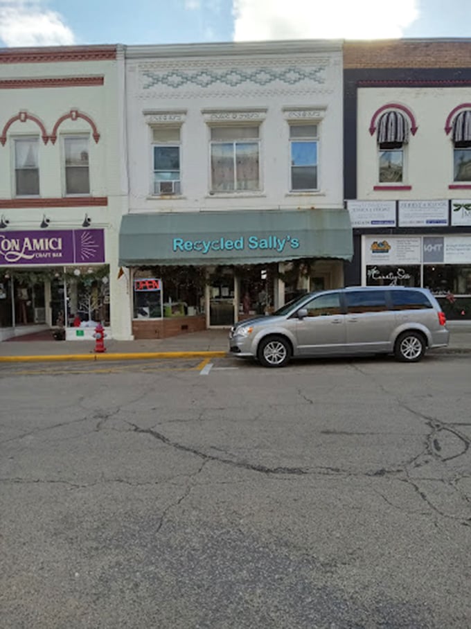 Recycled Sally's mint-green awning stands out like a beacon of vintage charm on Baraboo's historic main street. 