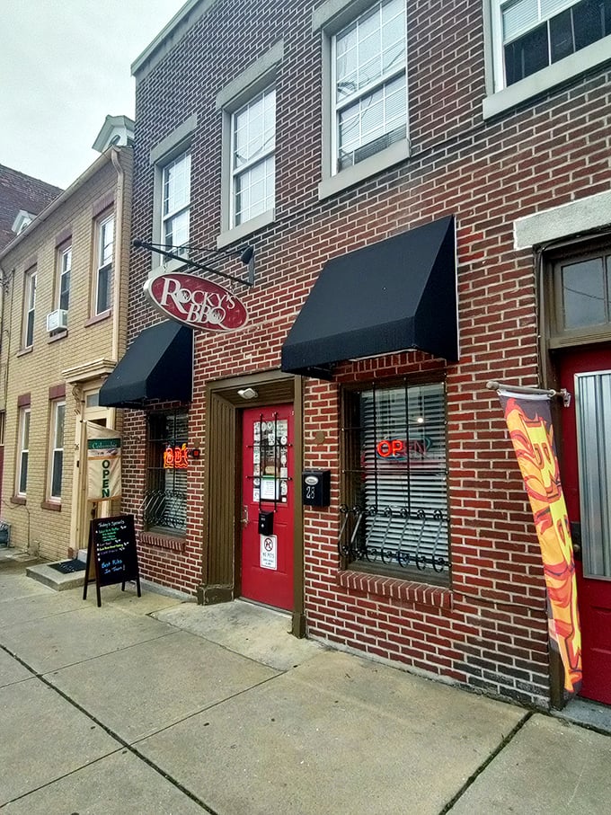Rocky's doesn't need fancy digs when the ribs speak this eloquently. That smoke ring is practically singing a love song to your taste buds.