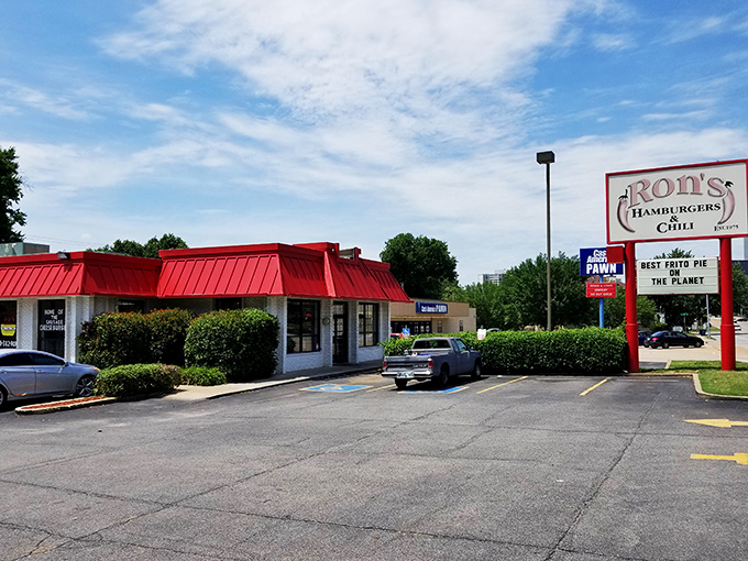 Ron's red roof stands out like a beacon for burger lovers. This Tulsa institution knows that classics never go out of style.