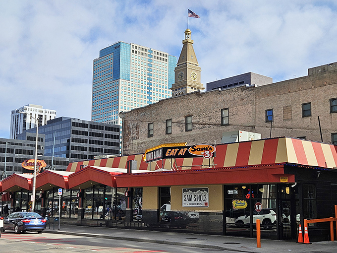 Sam's No. 3 stands proudly against Denver's skyline &ndash; David among breakfast Goliaths, but with better pancakes.