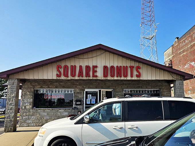 Square Donuts: Breaking news: Circles are overrated! This stone building houses rebellious pastries that dare to be different.