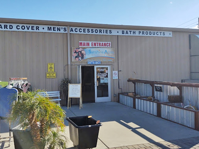 Sunset Thrift's no-frills entrance is the doorway to possibility &ndash; what treasures await behind that humble fa&ccedil;ade?