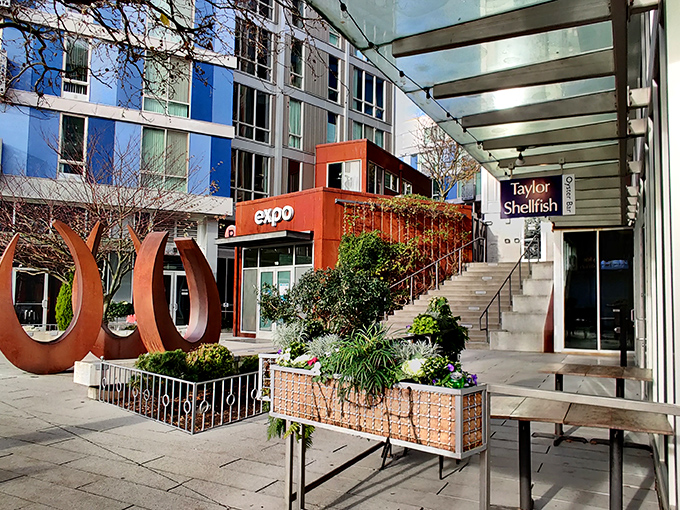 Taylor Shellfish's modern space lets the seafood be the star – no fishing nets hanging from the ceiling required.