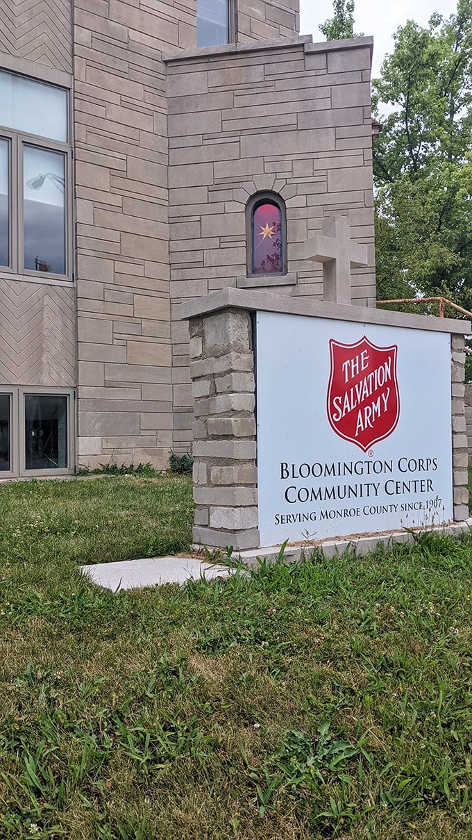 The Salvation Army's Bloomington Corps stands like a stone sentinel of savings. Even the architecture tells a story!