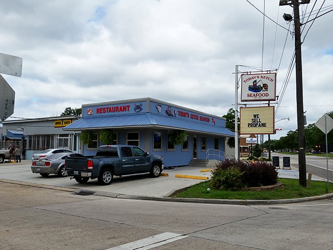 Today's Ketch stands out in brilliant blue, like a delicious seafood mirage that happens to be completely real.