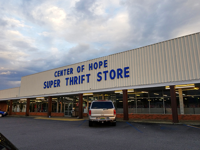 Even cloudy skies can't dim the bright blue promise of Center of Hope. Every visit yields different treasures in this second-hand sanctuary.