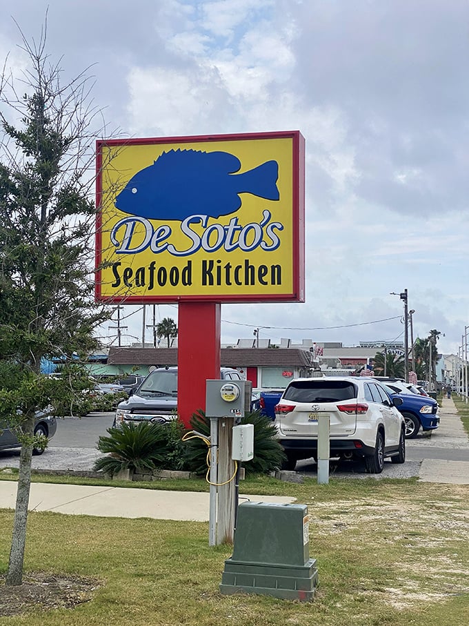 That cheerful yellow fish sign isn't just cute &ndash; it's practically winking at you, knowing the key lime pie inside will change your life.