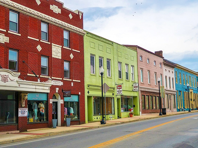 E-town's classic brick buildings house local businesses where your name matters more than your credit score!