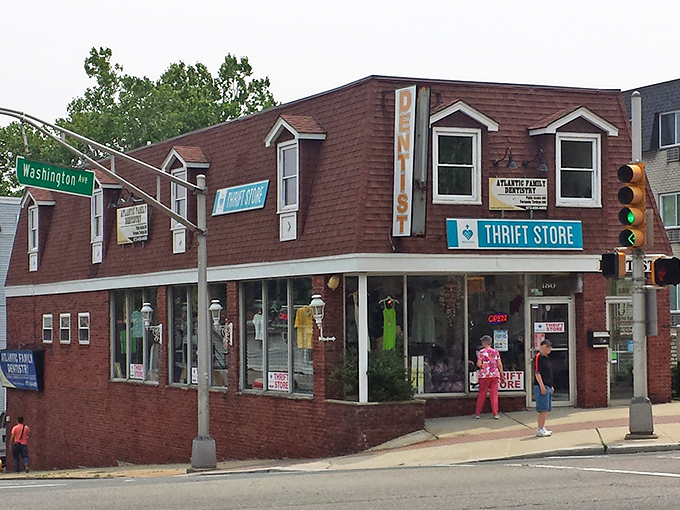 Corner thrift stores like Hana Mission are urban excavation sites where forgotten treasures resurface. That green dress in the window? Pure 1960s magic.