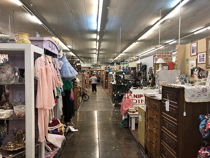 Vintage treasures line these aisles like a museum where everything's for sale. History you can take home and put on your mantel.