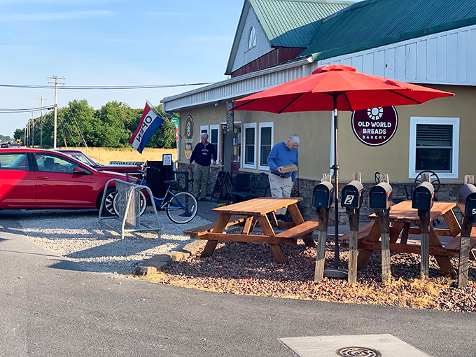 Simple picnic tables invite you to slow down and savor—because donuts this good deserve your full, undivided attention.