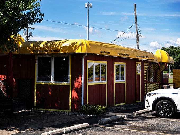 Pat's Chicago Dogs brings big city flavor to small-town Syracuse. That cheery red building houses some serious hot dog credentials.