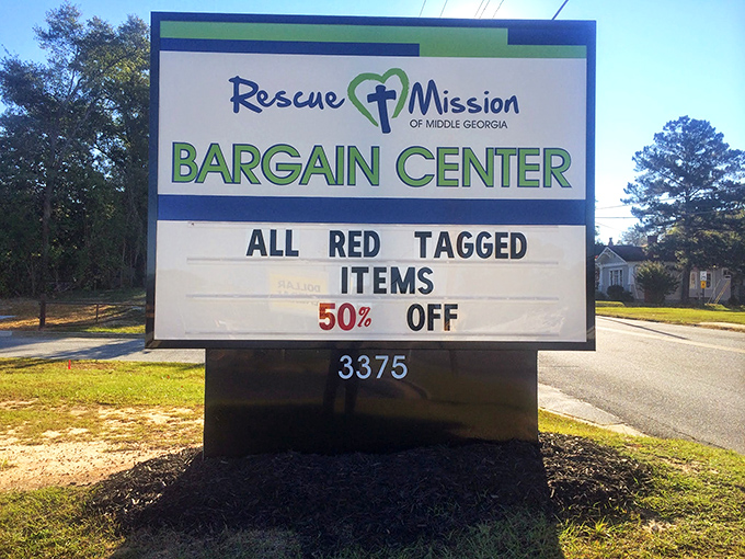 Simple sign, powerful mission – this bargain center turns your thrifting habit into community support.