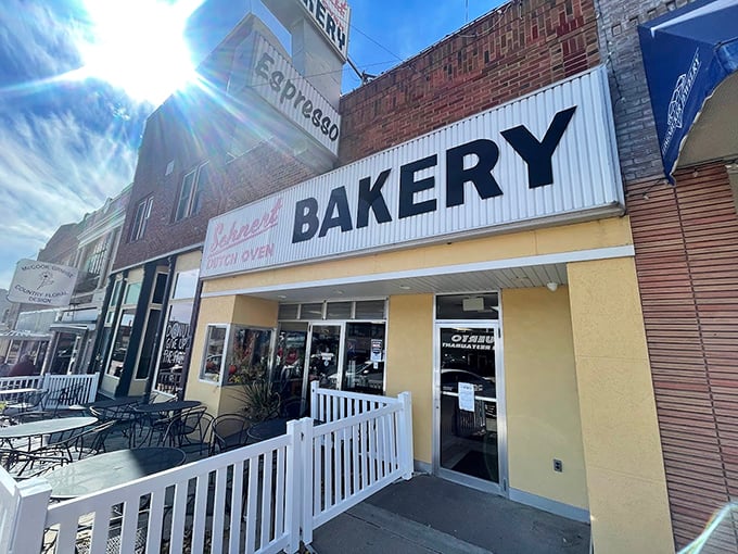 Sunshine bathes Sehnert's yellow storefront &ndash; nature's way of highlighting where to find McCook's most delicious lunch destination.