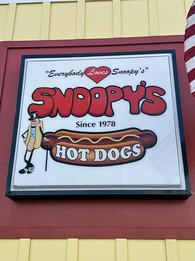 That classic red and yellow awning signals burger happiness ahead, no Charlie Brown disappointments here!