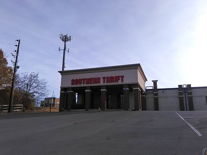 Even on cloudy days, Southern Thrift's bold red sign promises sunshine for your budget.