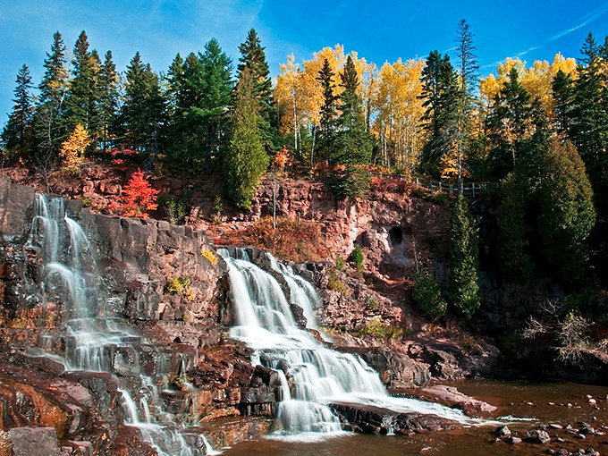 Nature's masterpiece on display near Two Harbors. These waterfalls don't need Instagram filters&mdash;they're spectacular au naturel!