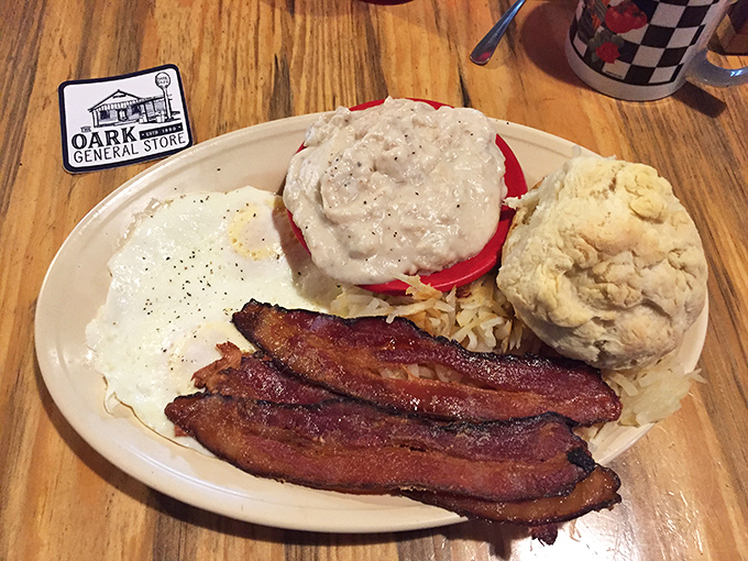 Breakfast in the Ozarks means business &ndash; crispy bacon, fluffy biscuits, and gravy that could make a vegetarian question their life choices.