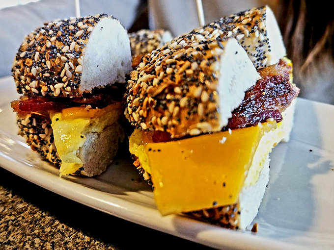 This isn't just a bagel sandwich&mdash;it's an edible work of architecture where seeds, cheese, and meat achieve the perfect structural harmony Einstein could only dream about.