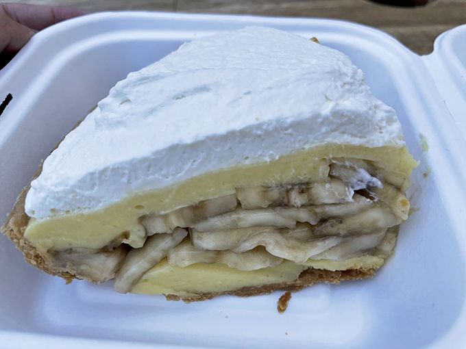 Even in a to-go container, the banana cream pie maintains its dignity and structure &ndash; the dessert equivalent of wearing a tuxedo to the beach.