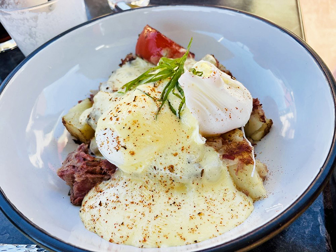 That moment when your fork breaks through the egg and meets the crispy, savory corned beef below&mdash;this is why morning people might be onto something.