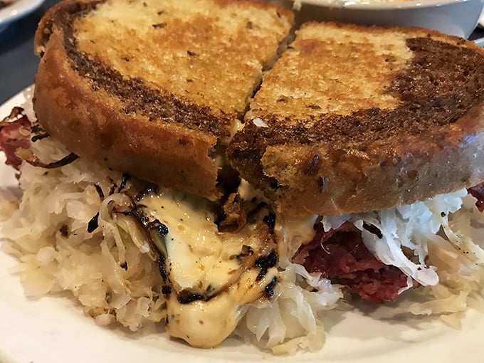 Layers upon magnificent layers. The mark of a great Reuben isn't just in the ingredients&mdash;it's in the perfect ratio of each component in every bite.