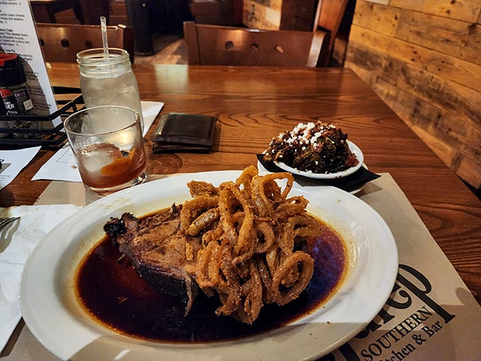 Table for one? No judgment here &ndash; especially when facing a steak that demands your undivided attention and a well-deserved bourbon chaser.