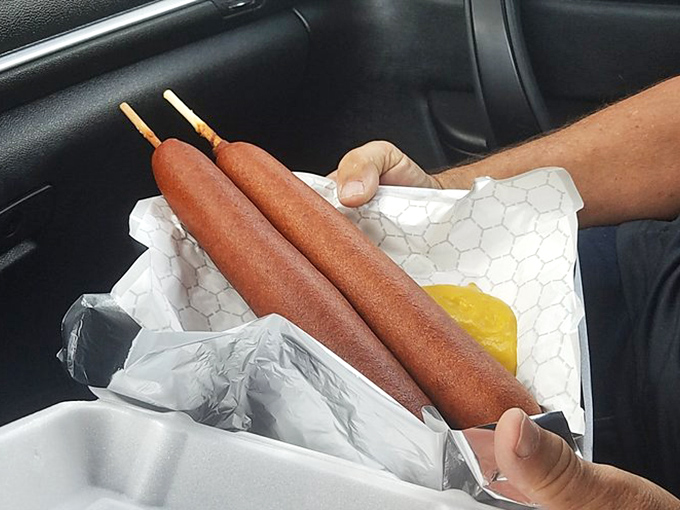 These aren't just corn dogs; they're handheld happiness sticks with a golden-brown crust that shatters with satisfying perfection at first bite.