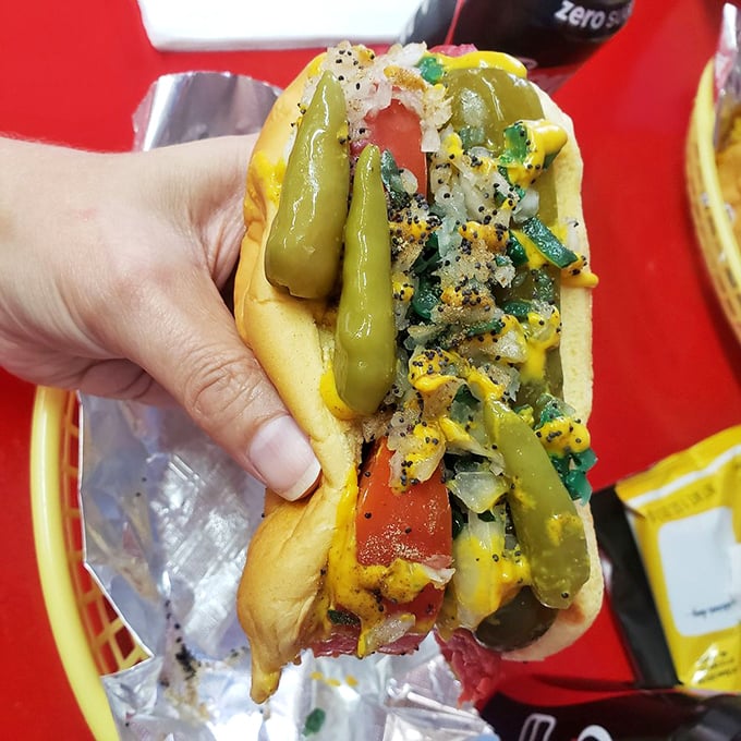 A Chicago dog that would make Illinois natives nod with respect—sporting peppers with more attitude than a Windy City traffic jam.
