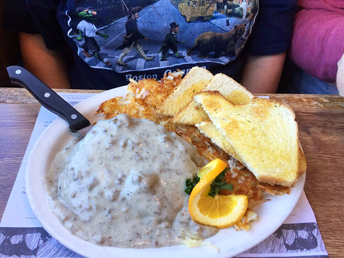 An omelet swimming in gravy proves that sometimes the best ocean at a coastal restaurant isn't outside the window&mdash;it's on your plate.