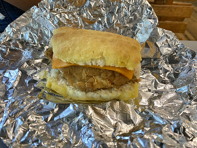 The legendary Chicken N' Cheddar Biscuit&mdash;where a golden-fried chicken breast meets melty cheddar inside a fluffy buttermilk cloud. Worth every napkin.
