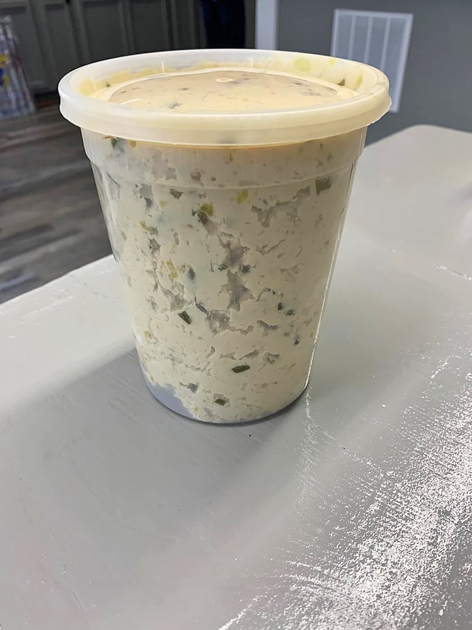 A container of homemade chicken salad that makes you wonder why you ever bothered with those sad desk lunches from the convenience store.